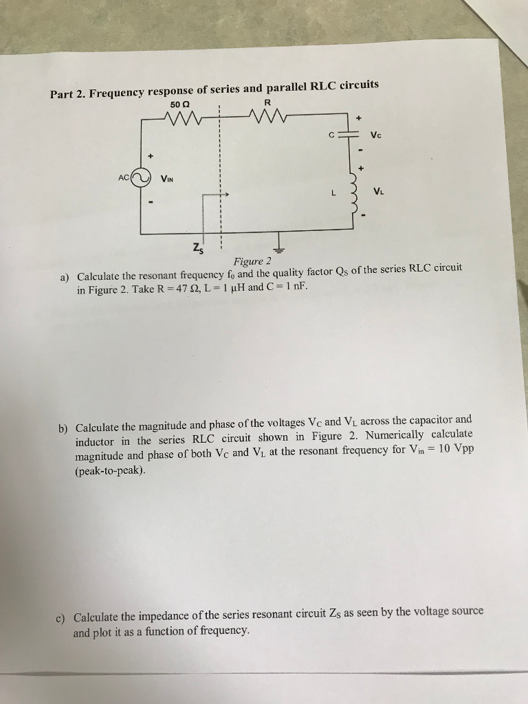 Solved Part 2. Frequency response of series and parallel RLC | Chegg.com