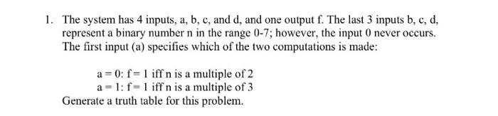 Solved The system has 4 inputs, a. b. c. and d, and one | Chegg.com