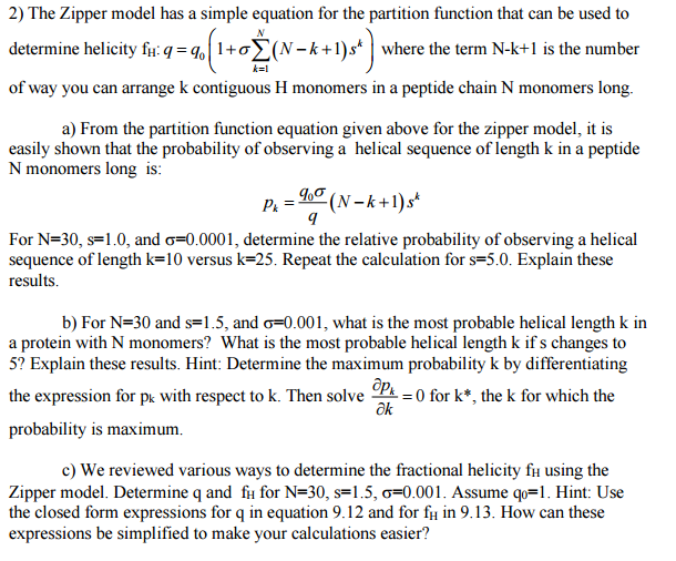 Solved 2) The Zipper model has a simple equation for the | Chegg.com