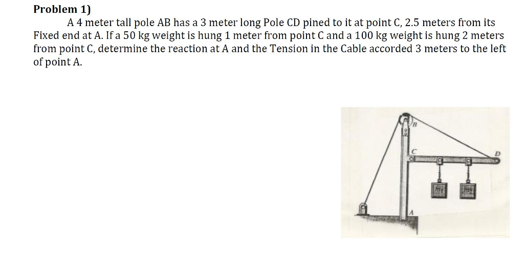 Solved Problem 1) A 4 meter tall pole AB has a 3 meter long | Chegg.com