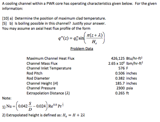 A cooling channel within a PWR core has operating | Chegg.com