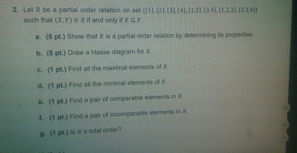Solved 2. Let R be a partial order relation on set | Chegg.com