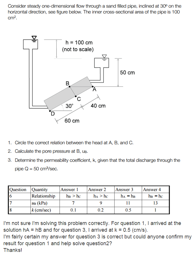 Consider steady one-dimensional flow through a sand | Chegg.com