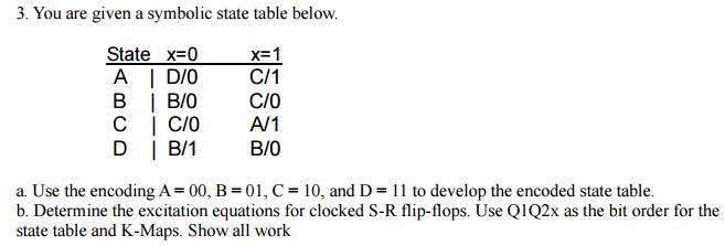 Solved You are given a symbolic state table below. a. Use | Chegg.com