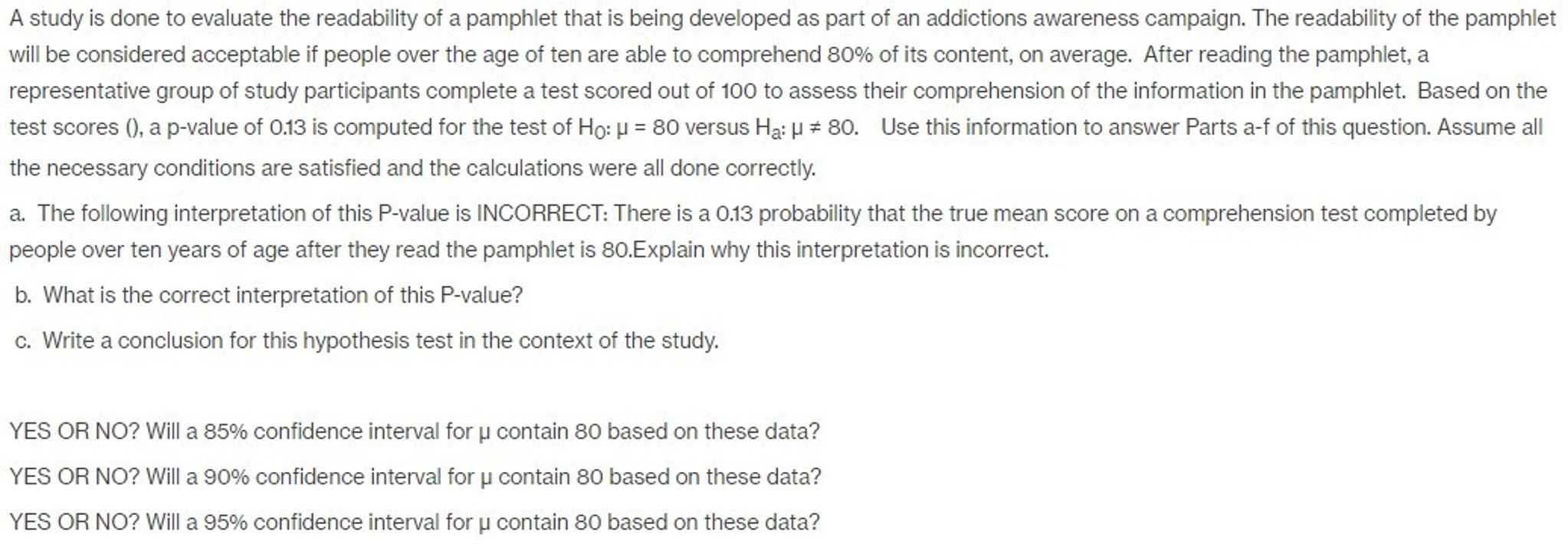 Solved A study is done to evaluate the readability of a | Chegg.com