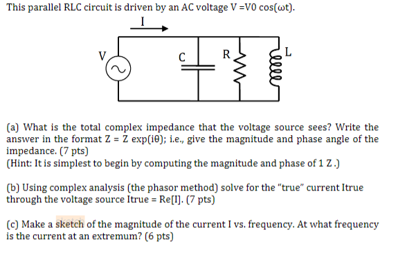 Solved This parallel RLC circuit is driven by an AC voltage | Chegg.com