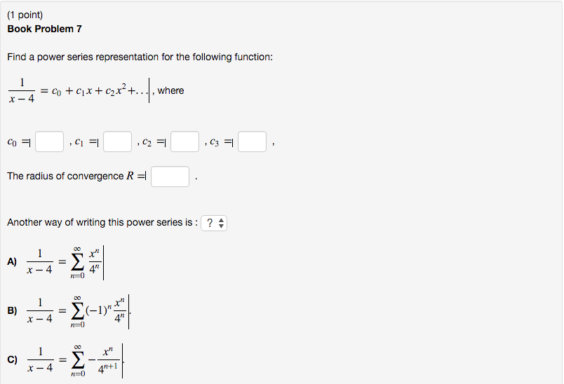 Solved (1 point) Book Problem 7 Find a power series | Chegg.com