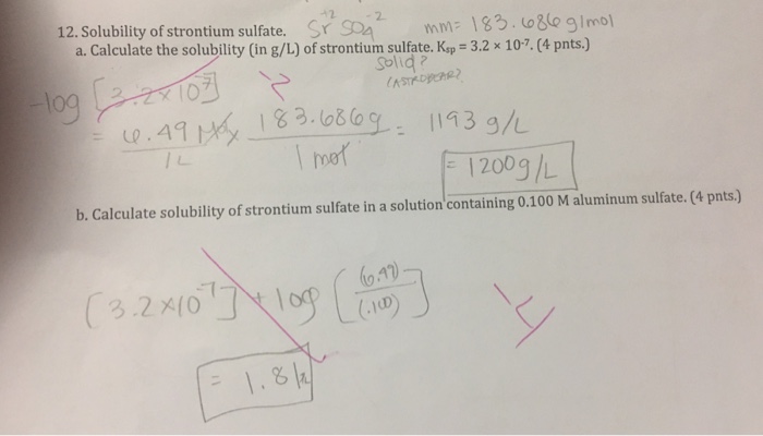 Solved Solubility of strontium sulfate. Calculate the | Chegg.com