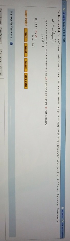 Solved LarCalc1 10 13,10TS.MI The Doyle Log Rule is one of | Chegg.com