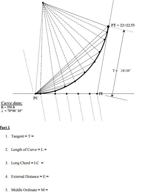 Solved PC Curve data R. 350 ft A 700 00' 10" Part 1 1. Tan T | Chegg.com