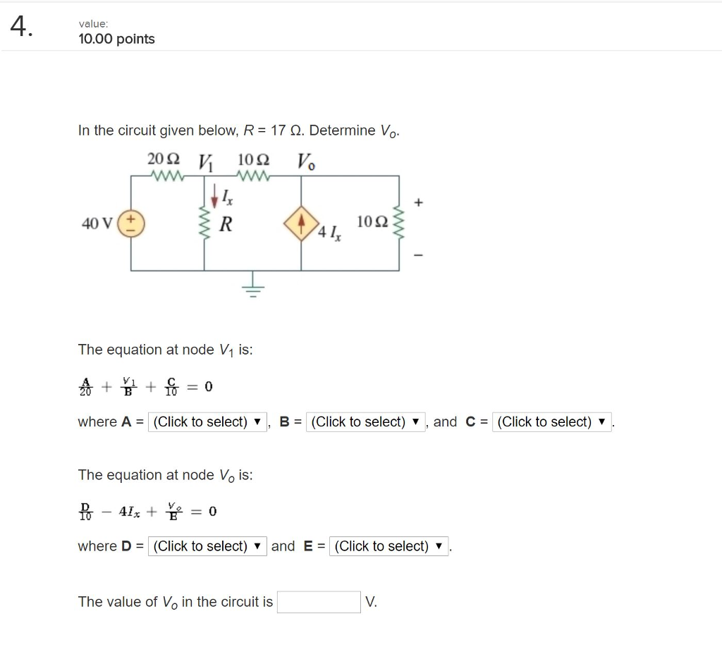 Solved value: 10.00 points In the circuit given below, R = | Chegg.com