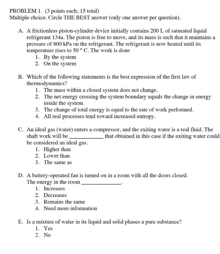 Solved Multiple choice. Circle THE BEST answer (only one | Chegg.com