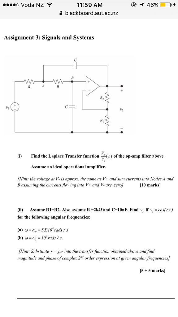 Solved Find the Laplace Transfer function V_2/V_1 (s) of | Chegg.com