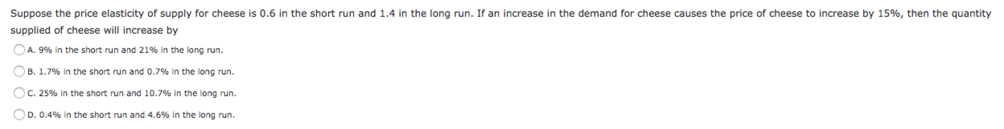 Solved Suppose the price elasticity of supply for cheese is | Chegg.com