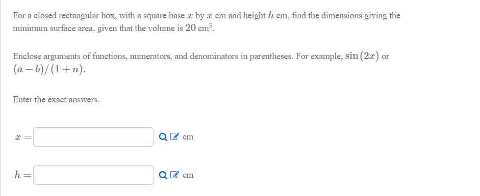 Solved For a closed rectangular box, with a square base z by | Chegg.com