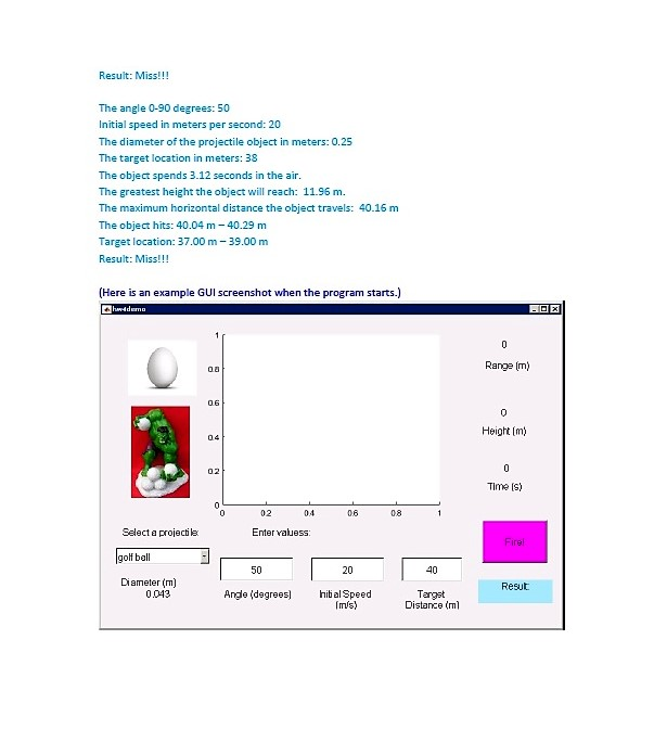 Projectile Motion Simulation Write a MATLAB Graphical | Chegg.com