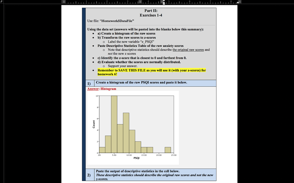 Solved Part II: Exercises 1-4 Use file: "Homework5DataFile" | Chegg.com