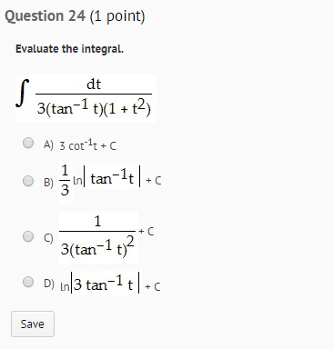 Solved Evaluate the integral. integral dt/3 (tan^-1 t)(1 + | Chegg.com