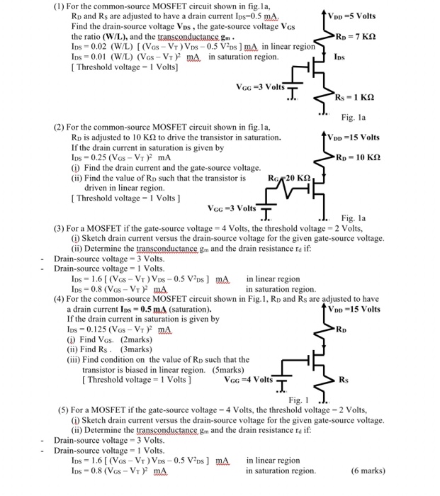 Solved (1) For the common-source MOSFET circuit shown in | Chegg.com