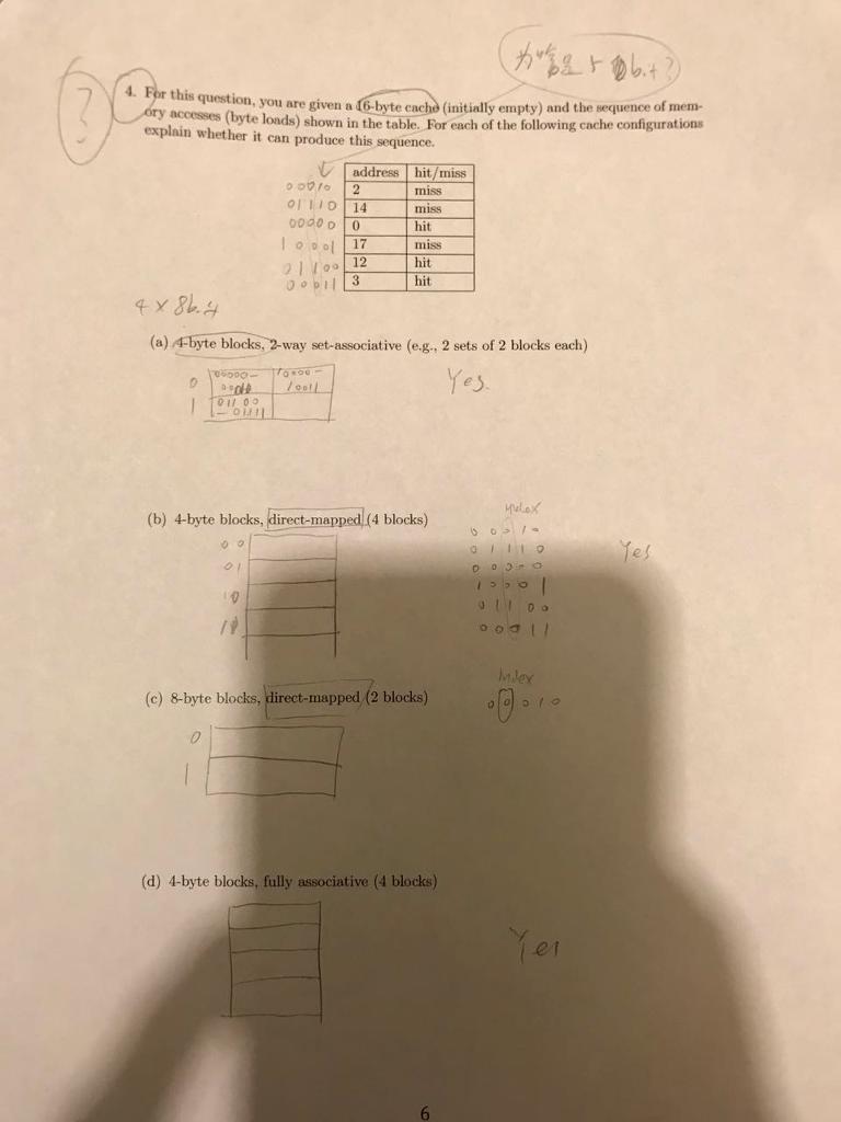 Solved For this question, you are given a 6-byte cache | Chegg.com