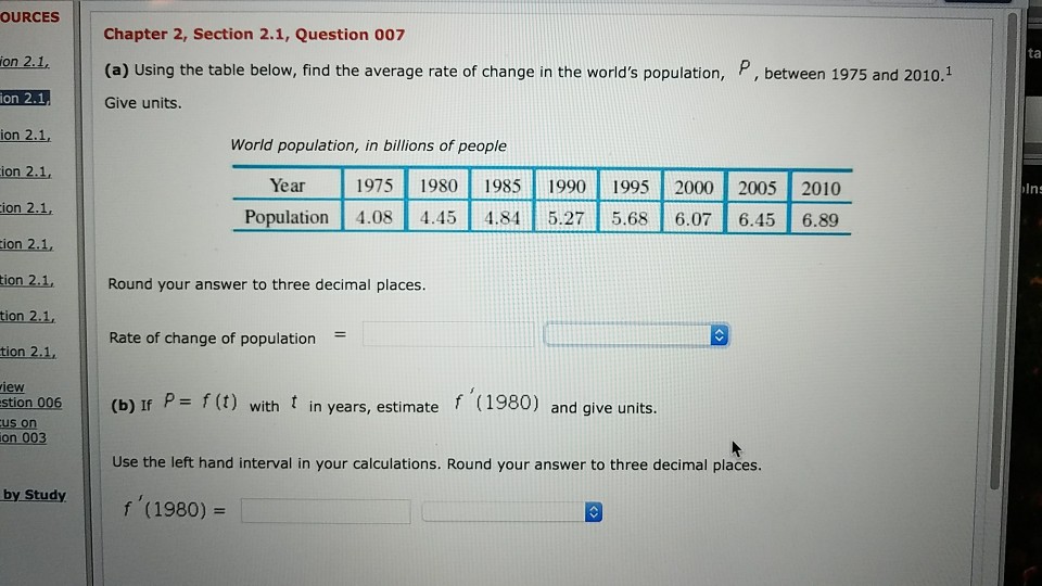 Solved Using the table below, find the average rate of | Chegg.com