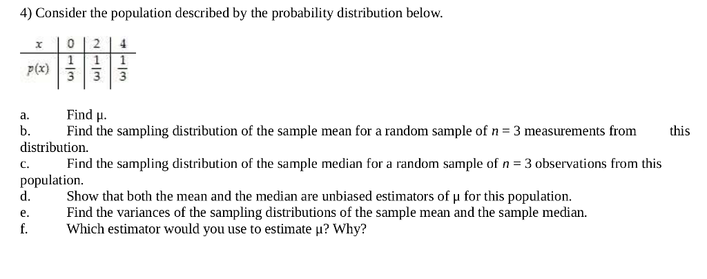 Solved Consider the population described by the probability | Chegg.com