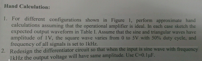 Solved Hand Calculation: 1. For different configurations | Chegg.com