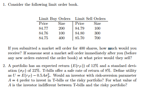 Solved 1. Consider the following limit order book. Limit Buy | Chegg.com