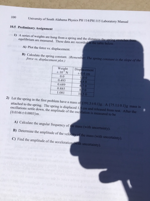 Solved A series of weights are hung from a spring and the | Chegg.com