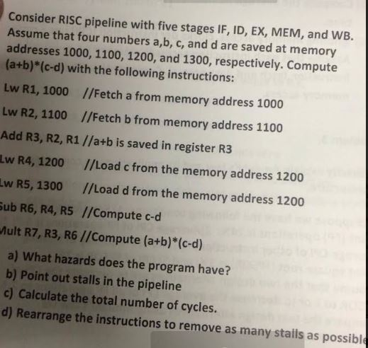 Solved Consider Risc Pipeline With Five Stages If Id Ex 0148