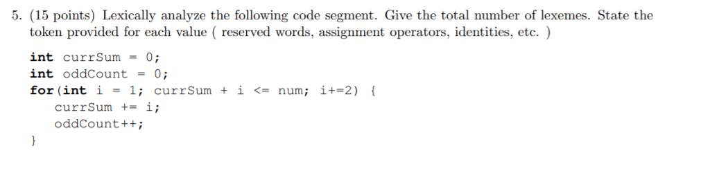 Solved 5 15 Points Lexically Analyze The Following Code