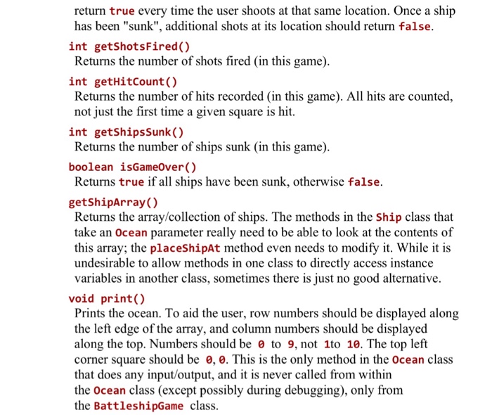 Solved class Ocean Instance variables ships a collection of | Chegg.com