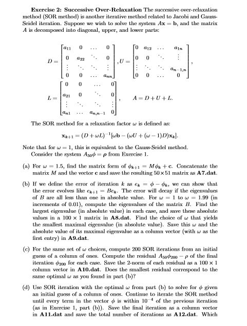 Solved Exercise 2: Successive Over-Relaxation The successive | Chegg.com