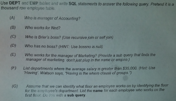 Solved I need help writing SQL statements the questions E, | Chegg.com