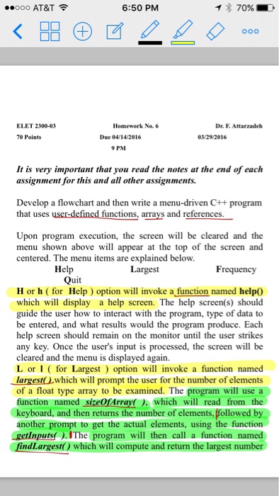 Solved ..ooo AT&T令 6:50 PM ELET 2300-03 Homework No. 6 Dr. E | Chegg.com