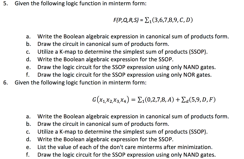 Solved 5 Given The Following Logic Function In Minterm 3958