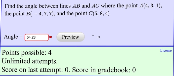Solved Find the angle between lines AB and AC where the | Chegg.com