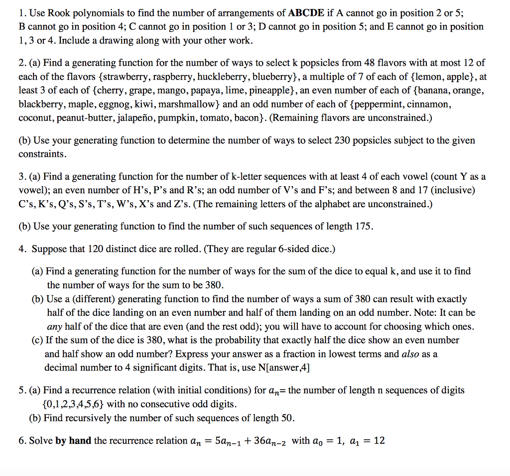 Solved Use Rook polynomials to find the number of | Chegg.com