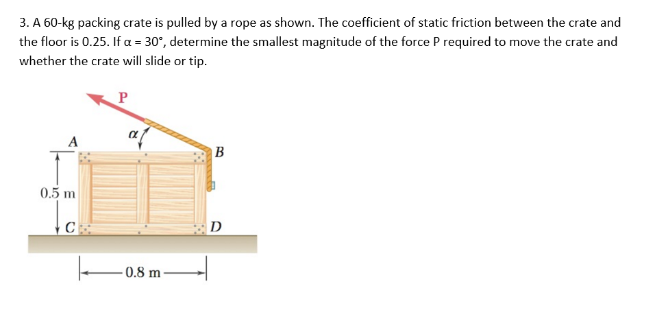 Solved A 60-kg packing crate is pulled by a rope as shown. | Chegg.com