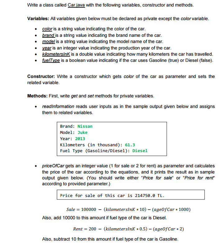 Solved Write A Class Called Carlava With The Following 