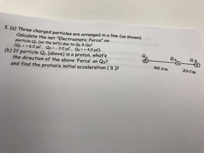 Solved Three charged particles are arranged in o line (as | Chegg.com
