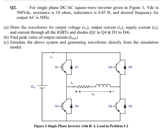 Solved For single phase DC/AC square-wave inverter given in | Chegg.com