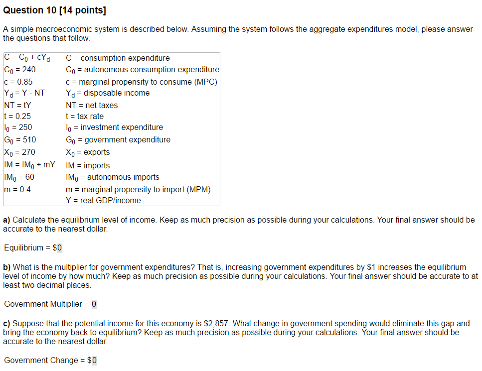 Solved A simple macroeconomic system is described below. | Chegg.com