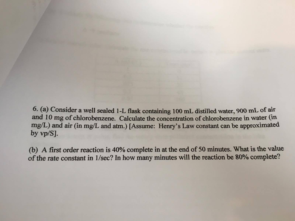 Solved 6. (a) Consider a well sealed 1-L flask containing | Chegg.com