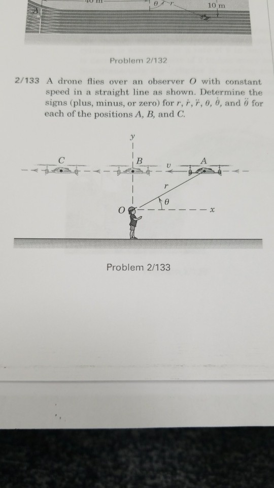 Solved 10 m Problem 2/132 2/133 A drone flies over an | Chegg.com