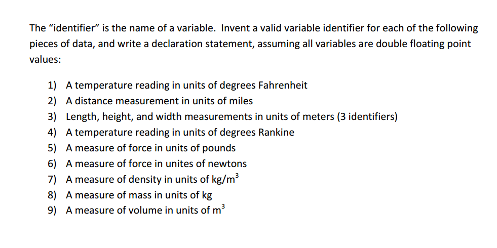 Solved The "identifier" is the name of a variable. Invent a | Chegg.com