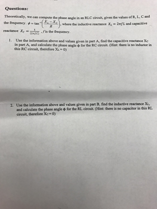 Theoretically, we can compute the phase angle in an | Chegg.com
