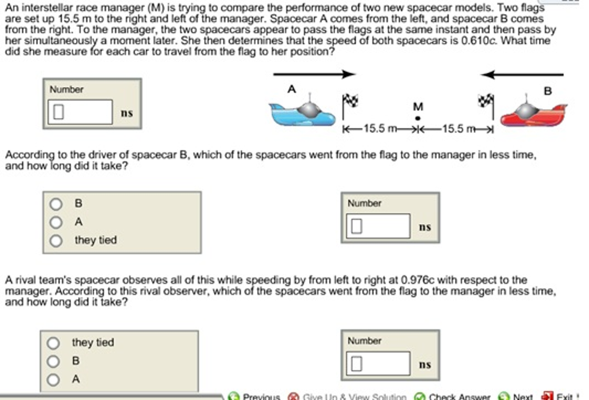 Solved An interstellar race manager (M) is trying to compare | Chegg.com