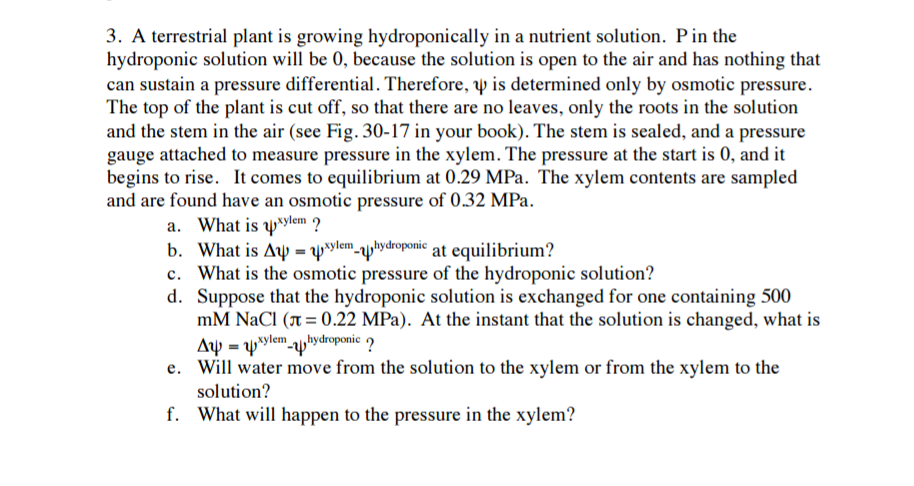 Solved A terrestrial plant is growing hydroponically in a | Chegg.com