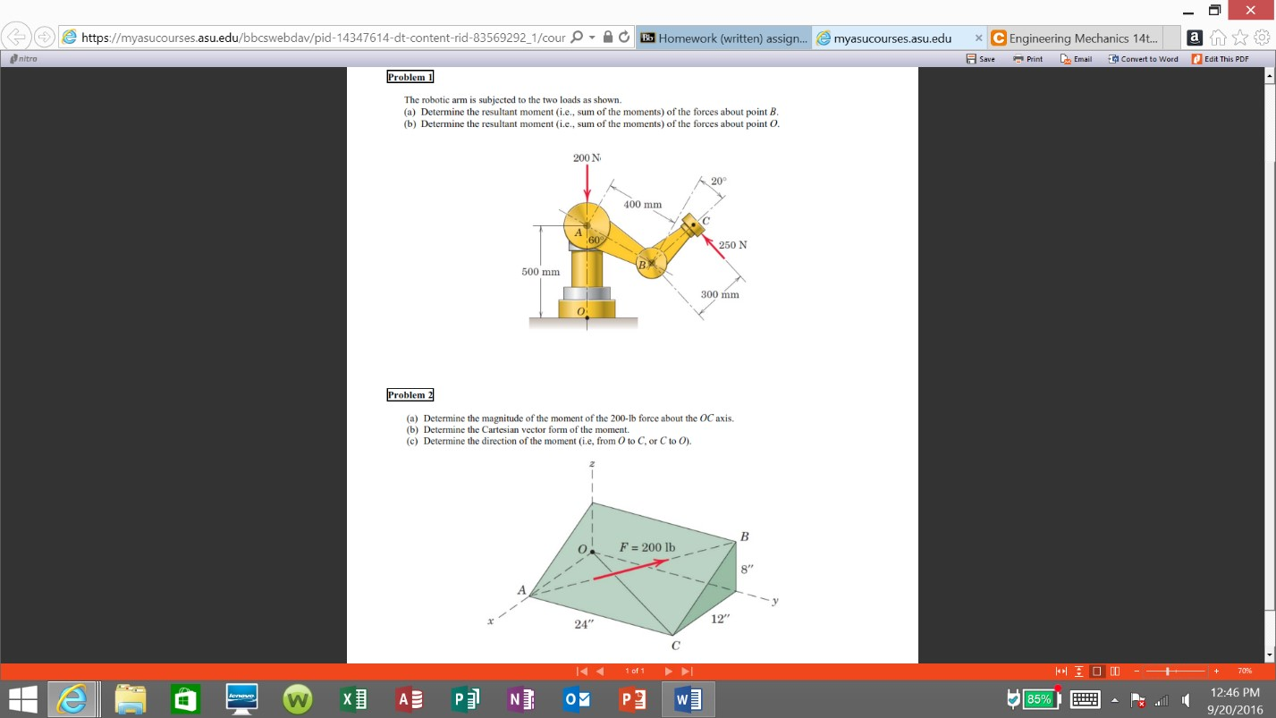 Solved The robotic arm is subjected to the two loads as | Chegg.com